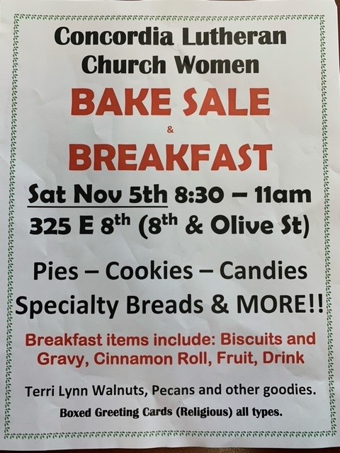 Concordia Lutheran Church Women Bake Sale & Breakfast - Cloud County ...